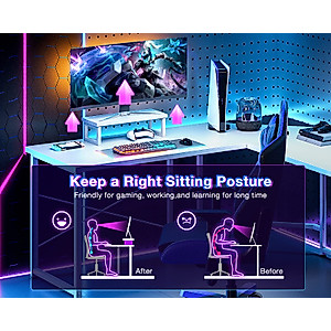 ODK L Shaped Gaming Desk, 51 Inch Computer Desk with Monitor Stand, PC Gaming Desk, Corner Desk Table for Home Office Sturdy Writing Workstation, Carbon Fiber Surface, White