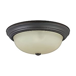 Sunlite 46083-SU Traditional Dome Ceiling Light Classic Decorative Flushmount, Tea-Stained Glass Shade, 60W A19 Bulbs (Not Included), for Bedroom, Hallways & Bathrooms, 16-Inch, Distressed Brown