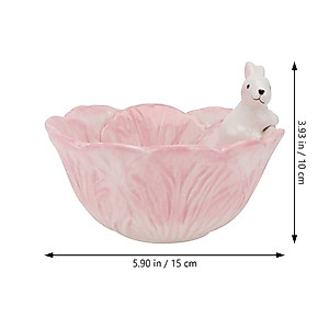 Yardwe Fruit Bowl Cute Cereal Bowls Cartoon Cabbage with Rabbit Shaped Ceramic Bowls 2pcs Rice Bowls Salad Bowls Soup Bowls Small Serving Bowls for Easter Party Table Decor