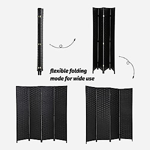 Room Divider 6FT 4 Panels Wall Divider Privacy Screen Wood Mesh Hand-Woven Design Room Screen Divider Indoor Folding Portable Partition Screen (Black)