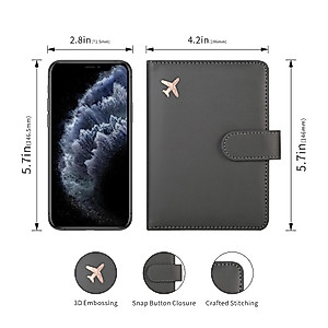 Deziliao Passport and Vaccine Card Holder Combo, PU Leather Passport Holder with Vaccine Card Slot, Passport Wallet for Men and Women (Gray-fly)