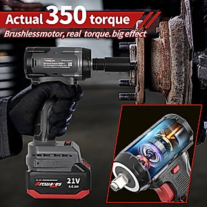 Impact Wrench, 21V Cordless Impact Wrench, 260FT-LBS(350N.m) Brushless Electric Impact Wrench, 2500RPM Torque Impact Gun,2x 4.0Ah Batteries Impact Wrench with LED Ring Light and Hammer Function