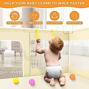 ZESHWER Baby Playpen with Gate, Play Pens for Babies and Toddlers, Play Yard for Baby, 50"x50" Baby Fence, Activity Center for Baby, Sturdy Safety Playpen with Anti-Slip Base, Beige