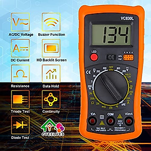 Digital Multimeter, Multimeter with AC DC Voltmeter & Ohm Volt Amp Tester, Multifunction Battery Tester, Pocket Meter with Backlight Tests Wire, Voltage Tester Measure Voltage Current Resistance Diode