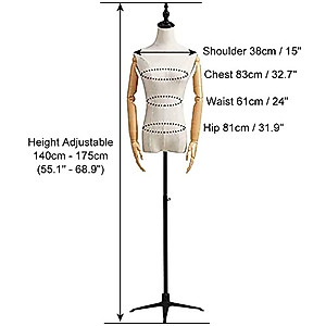 Tailors Dummy Mannequins Female Mannequin Floor with Metal Base, Body Mannequin Form for Store Picture Design Clothing Display, 55.1" to 68.9" Height Adjustable Dressform Mannequin
