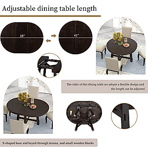 Harper & Bright Designs Round Kitchen Dining Table Set for 4, 5 Piece Farmhouse Wood Round Extendable Dining Table and 4 Upholstered Dining Chairs, Espresso