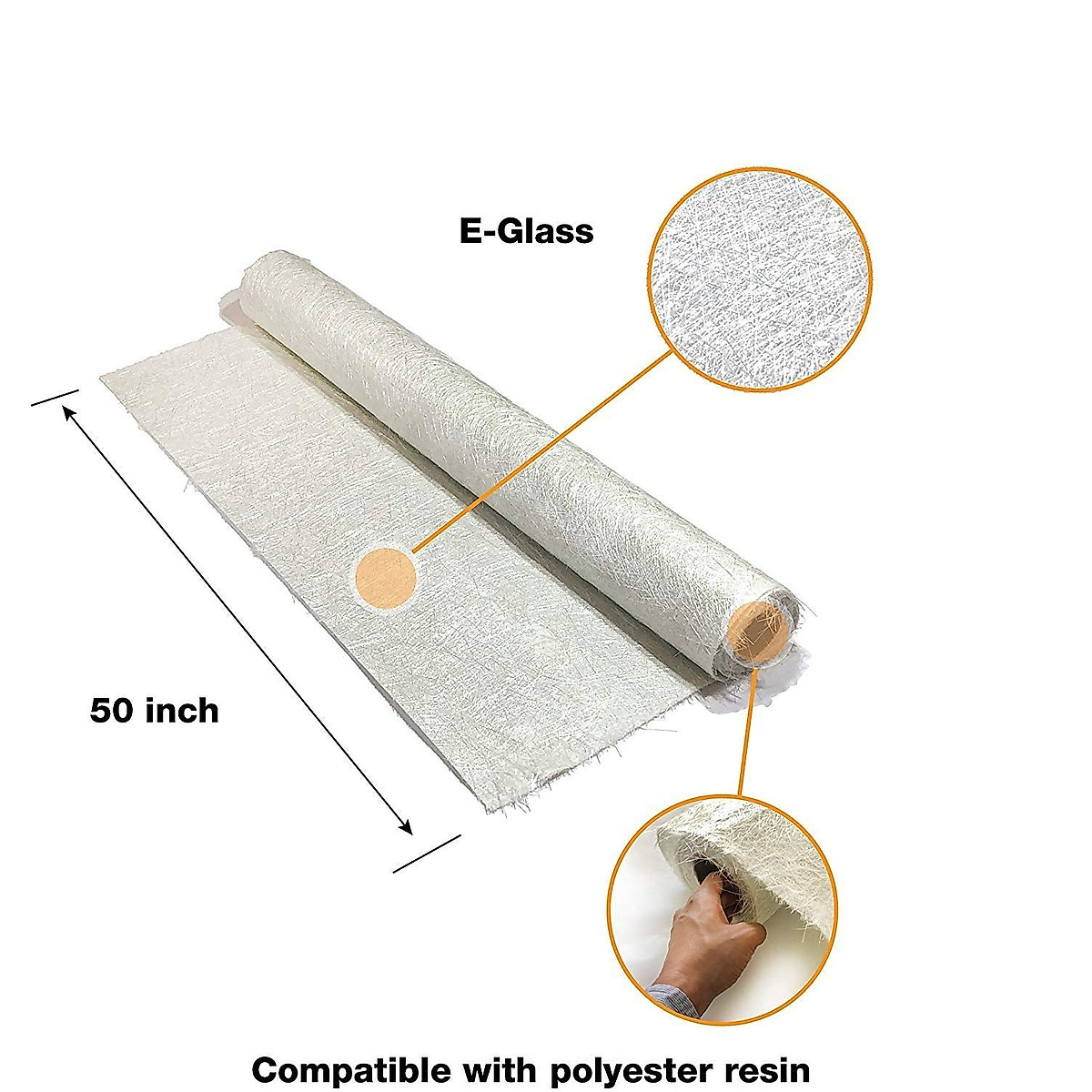 Fiberglass Chopped Strand Mat Cloth 50" x 360" | 50 Inch Wide 10 Yard Long | 1 oz | CSM GRP | Molding Roofing Boat Marine Repair with E-Glass Fiber Roll | Resin Compatible | Rolled Package
