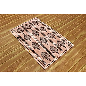 Casavani Indian Handmade Cotton Dhurrie Floral Beige Area Rug Floor Carpet For Doormat Best Uses For Bedroom,Living Room,Dining Room,Kitchen,Hallway Enterway 3x5 4x6 5x8 6x8 9x9 Feet Square
