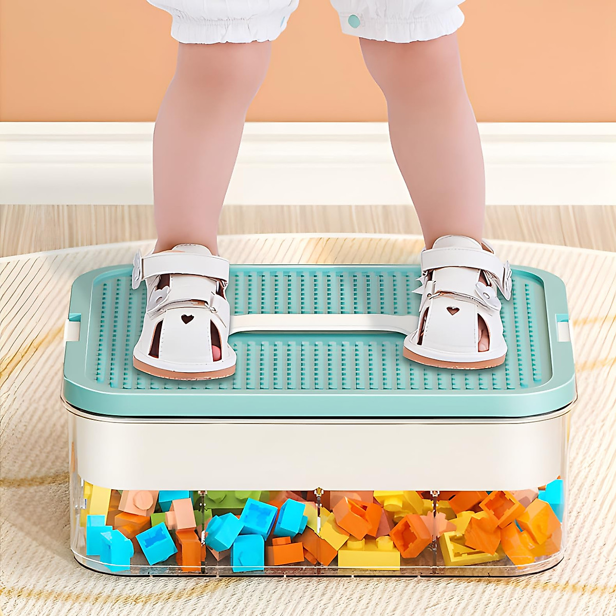 PeoTRIOL 3-Tier Stackable Toy Storage Box with Lid Dividers, Kid Toy Blocks Organizer Container Removable Tray, Plastic Toy Chest Organizer for Baby Nursery Playroom - Toy Blocks Not Included