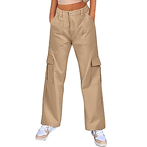 ANRABESS Women's Cargo Pants High Waisted Baggy Multiple Pockets Casual Trendy Fashion Relaxed Fit Y2K Trousers Brown Medium
