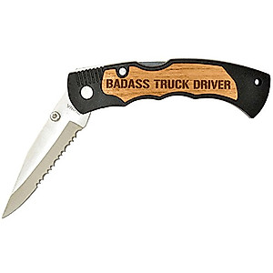 Personalized Gifts Father's Day Gift for Dad Badass Truck Driver Laser Engraved Stainless Steel Folding Pocket Knife