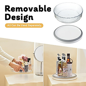 Lazy Susan Turntable for Cabinet Organizer, Bathroom Organizer Countertop, Spinning Makeup Perfume Organizer, Removable Design Organization, 360° Rotating Trays Storage (Clear)