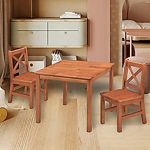 eHemco Solid Hard Wood Kids Table and Chair Set (2 Chairs Included), Dark Oak, 3 Piece Set