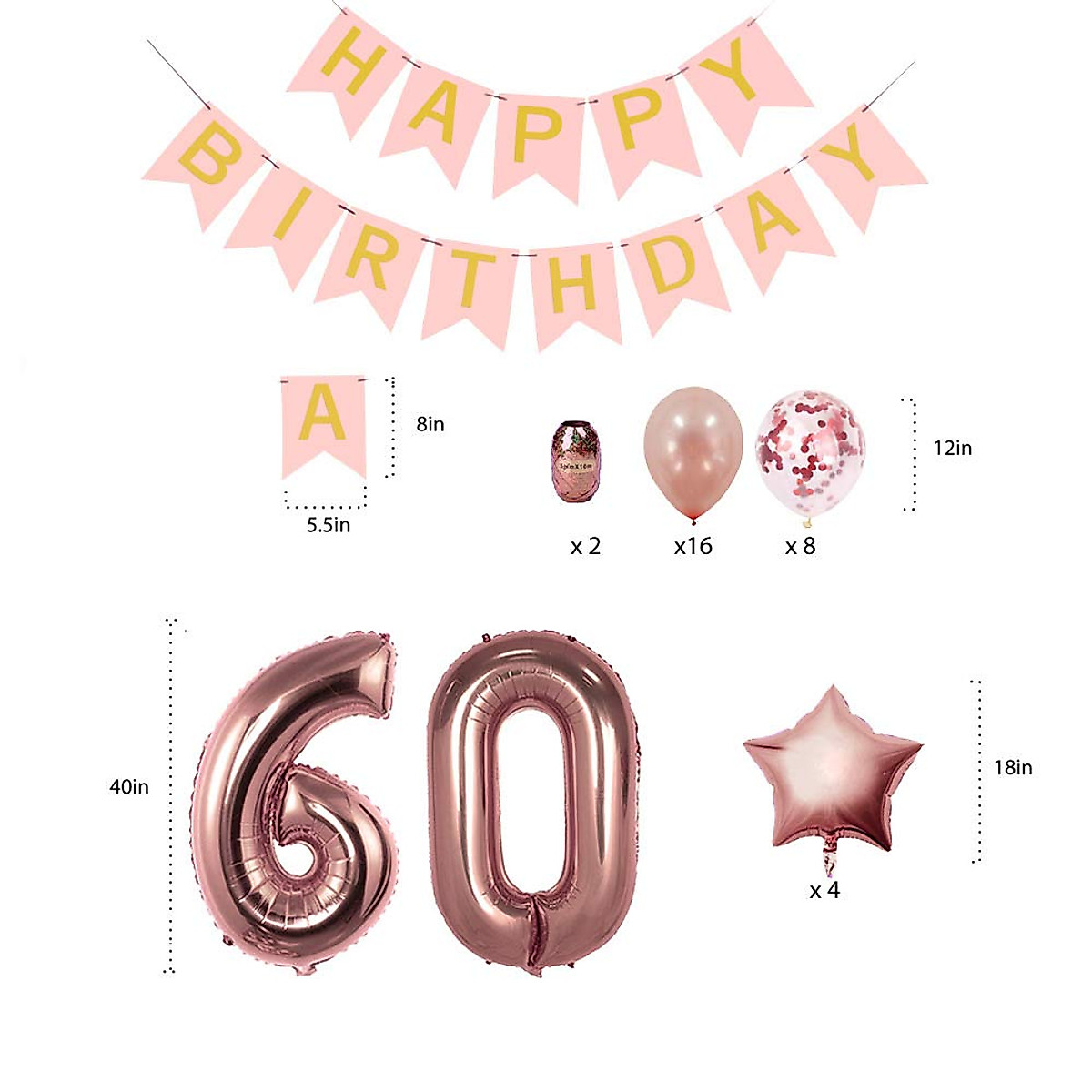 Rose Gold 60th Birthday Decorations Party Supplies Gifts for Women - Create Unique Events with Happy Birthday Banner, 60 Number and Confetti Balloons