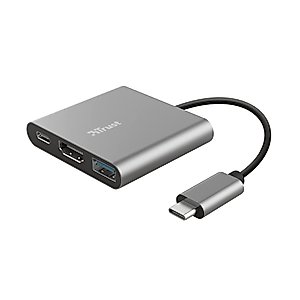 Trust Dalyx 3-in-1 Multiport USB-C Adapter, USB-C PD Port, USB, HDMI, HDR and HDMI 1.4 (4K 30Hz), 5 Gbps USB 3.2 Gen 1, MacBook, PC, Laptop, Chromebook