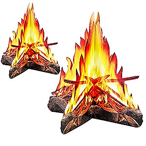 MYUBWTF 2 Sets Fire Fake Flame Paper, 12 Inch 3D Tall Artificial Fire Fake Flame Paper, Flame Cardboard Decoration Used for Table Center, Camping, Beach, Campfire Party (Simulation)