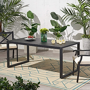 GDFStudio Outdoor Aluminum Dining Table, Black