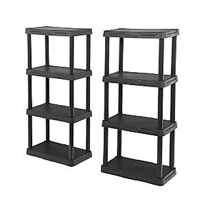 BLACK+DECKER, 4-Tier Light Duty Storage Shelf, 50 lbs/Shelf (47”H x 22.1”W x 14.3”D), Plastic Shelving Unit [2 Pack]