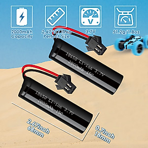 VICMILE 3.7V 2000mah Li-ion Battery 2Pack with 2 USB Chargers SM-2P Plug 15C RC Recgargeble Battery Compatible with DE45 DE42 Remote Control Cars