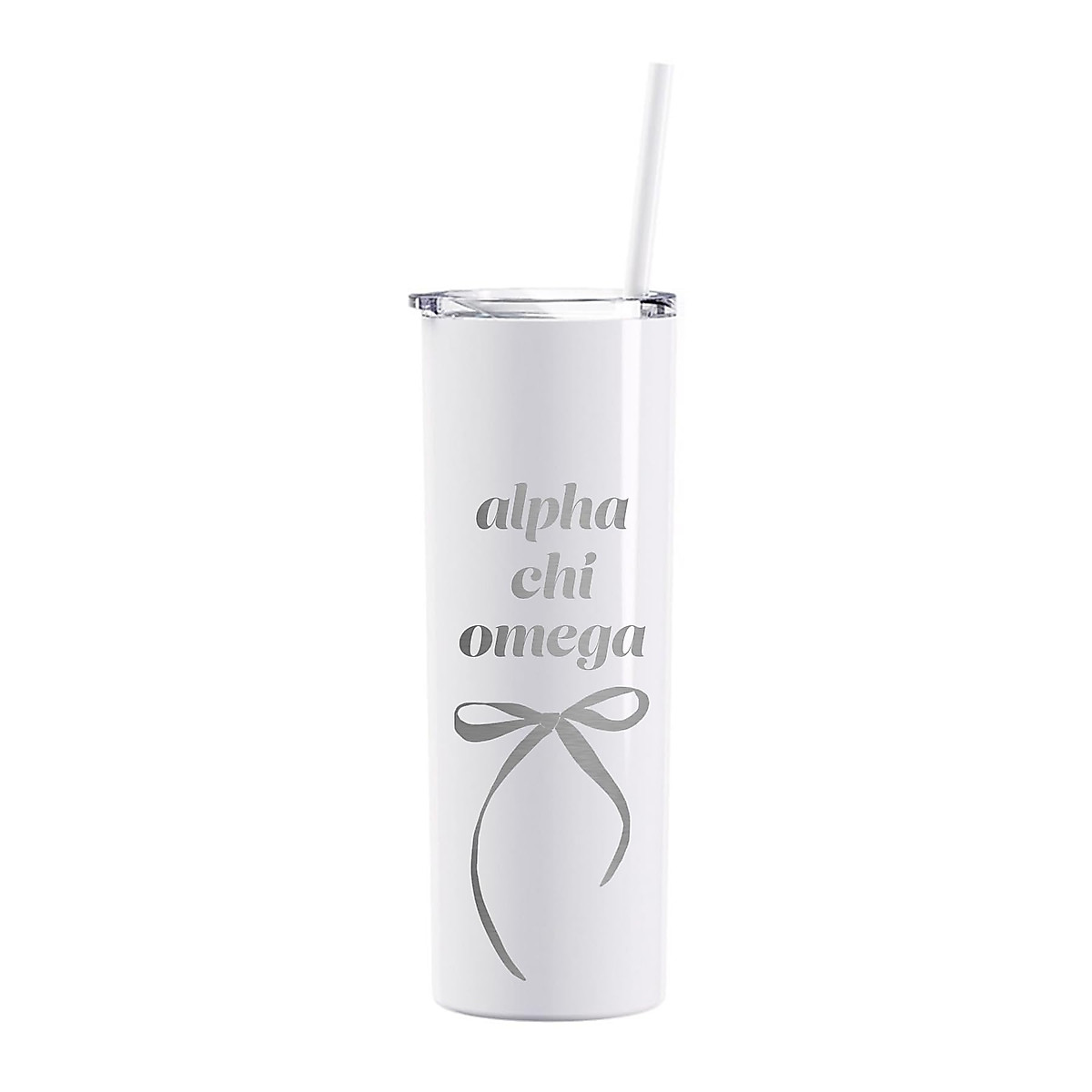 Go Greek Chic Alpha Chi Omega Coquette Bow Tumbler with Straw - White