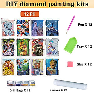 FFPTBNYX 12 Pack Diamond Painting Kits for Adults 5D DIY Diamond Art Kit Paint with Round Full Drill Diamonds for Beginners Gem Paintings Art for Home Wall Decor Gifts(12X16 Inch)