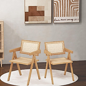 UJOYPAD Rattan Accent Chairs Set of 2,Mid Century Rattan Dining Chairs W/Bamboo Frame,High Back Lounge Armchair W/Anti-Slip Foot Pads,Rattan Side Chair for Dining Room,Living Room,Bedroom