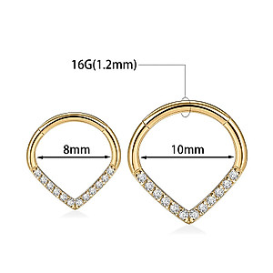 FUNLMO Septum Rings 16G Nose Rings 8mm Septum Jewelry Surgical Steel Hinged Segment Ring Gold Daith Earrings Septum Clicker Rook Helix Piercing Jewelry