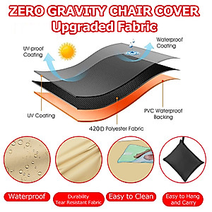 Aofeite Outdoor Folding Zero Gravity Chair Covers, Upgraded Oversized Durable Recliner Cover,420D Oxford Waterproof UV Resistant Lawn Beach Chair Patio Furniture Covers (43Inch Beige)