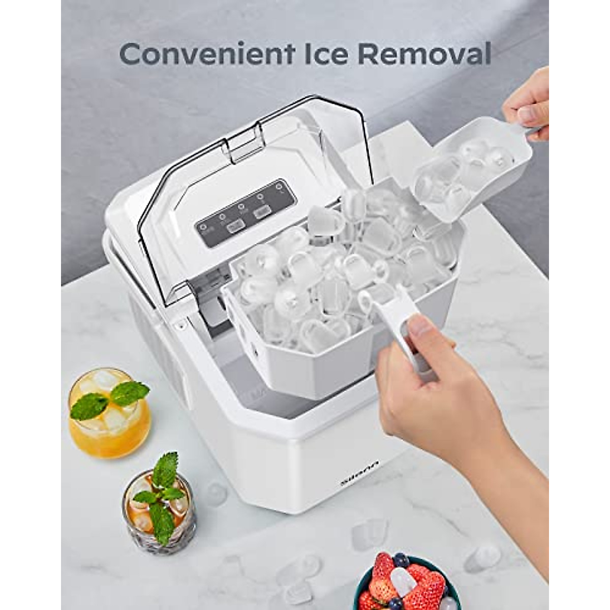 Silonn Ice Maker Countertop, Portable Ice Machine with Carry Handle, Self-Cleaning Ice Makers with Basket and Scoop, 9 Cubes in 6 Mins, 26 lbs per Day, Ideal for Home, Kitchen, Camping, RV