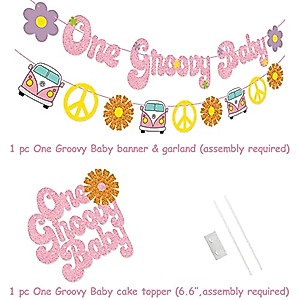 95 Packs One Groovy Baby Birthday Party Kit One Groovy Baby Banner Cake Topper Hippie Cupcake Toppers Daisy Mylar Balloon for Groovy First Birthday Hippie Baby Birthday Party Decorations