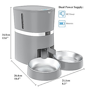 Automatic Cat Feeder, HoneyGuaridan Pet Feeder for Multiple Cats&Dog Food Dispenser with Splitter,Portion Control and Voice Recording Dual Power Apply Food Alarm (Two Way Pet Feeder)