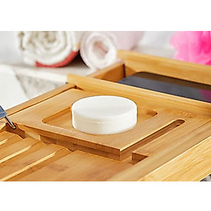 RoyalHouse Bamboo Bathtub Caddy Tray, Expandable Bath Table Over Tub with Glass Book, Adjustable Organizer Tray for Bathroom, Wine and Phone Holder, Ideal Gift for Family & Friends (Pack 2)