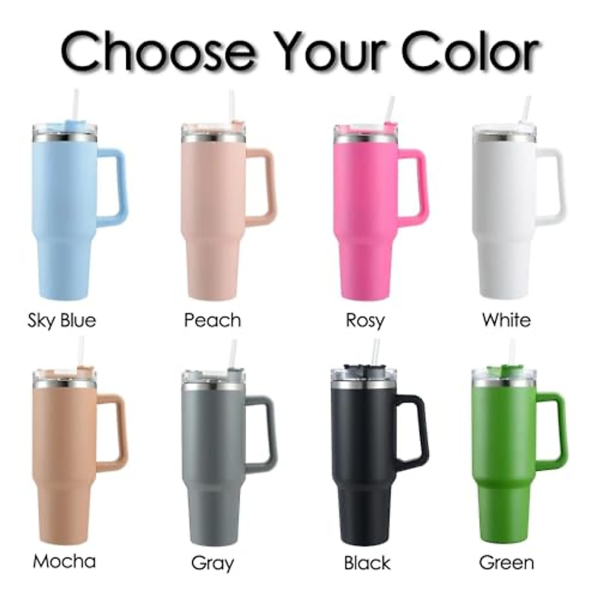 Personalized 40oz Tumbler with Handle Custom Tumbler Cup Colorful Sublimation Tumbler with Lid Straw Customized Stainless Steel Insulated Cup for Women Men Wife Husband Valentines Christmas Day Gifts