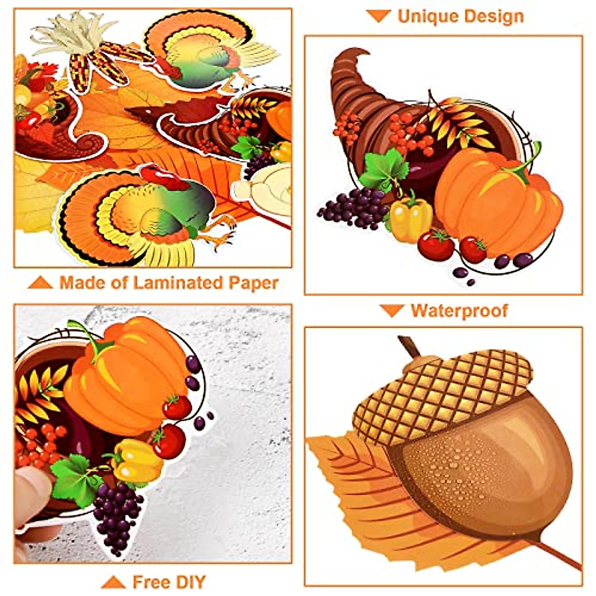 60 Pieces Thanksgiving Fall Autumn Classroom Bulletin Board Decorations Turkey Cutouts Maple Leaves Cutouts Corn Cutouts Acorn Cutouts for Thanksgiving Fall Classroom Wall Chalkboard Decor