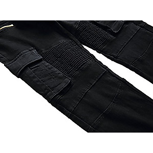 HENGAO Mens Slim Fit Skinny Stretch Moto Biker Jeans, Fashion Ripped Distressed Destroyed Comfort Straight Leg Denim Pants, 1655 Black, W42