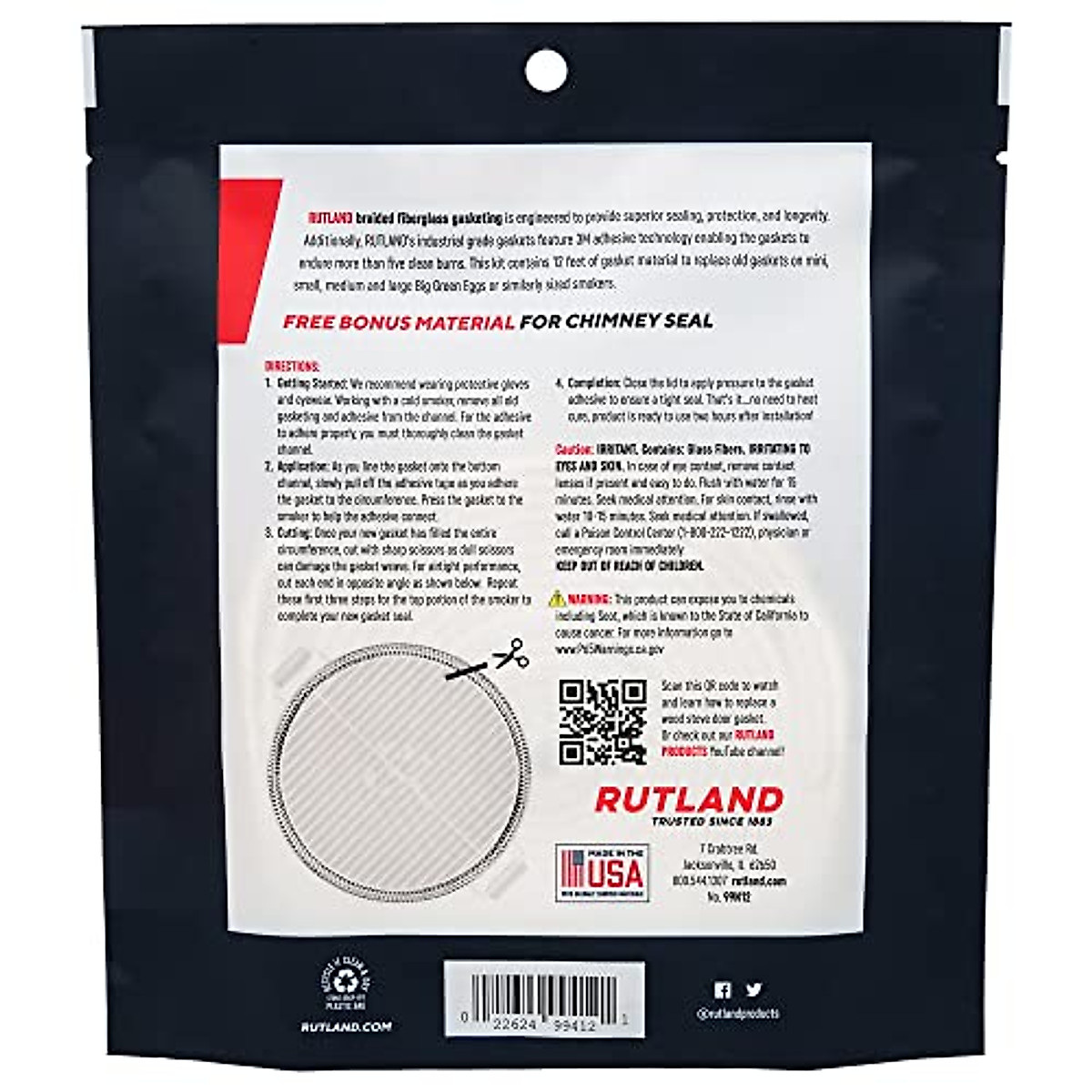 Rutland Products 99N12 Big Green Egg Replacement Gasket, 12 Foot, Large, Medium, Small and Mini, Fiberglass