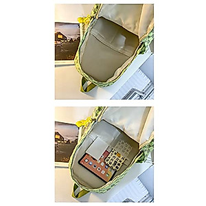 Kawaii Backpack with Cute Duck Pendant, Aesthetic Checkered School Bags BookBag Japanese Ita Bag Daypack (Green), One Size