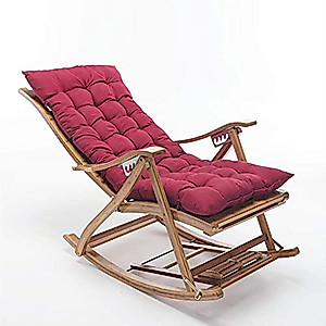 Lounge Chair, Zero Chair,Lounge Chairs, Recliner Outdoor Chair Bamboo Rocking Chair with Footrest, Armrest and Soft Cushion, Lounge Chair Used in Gardens, Swimming Pools Lawns (Color : Red, Size : W