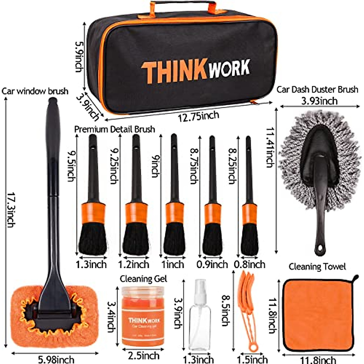 THINKWORK Car Detail Duster Kit-17PCS, Perfect Car Dust Removal Kit Interior and Exterior,Detailing Brush,Cleaning Gel,Car Window Brush,Duster Brush,Coral Fleece Cleaning Towels and Cleaning Pads