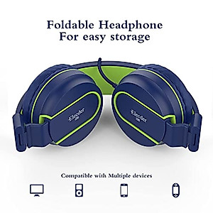 ELECDER i36 Kids Headphones Children Girls Boys Teens Foldable Adjustable On Ear Headphones 3.5mm Jack Compatible Cellphones Computer Kindle MP3/4 School Tablet Blue/Green