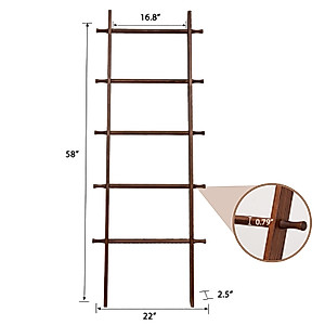 HYBDAMAI Blanket Ladder, 5-Tier Wooden Quilt Stand, Decorative Ladder Shelf, Farmhouse Ladder Blanket Holder, Wall Leaning Blanket Ladder Towel Storage Rack for Living Room, Brown