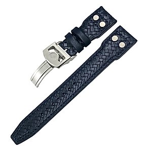Wscebck 20mm 21mm 22mm Rivet Woven Genuine Leather Watch Band Fit for IWC Big Pilot Portugieser Pilot IW3777 Seiko Cowhide Watch Strap (Color : Blue Silver Round, Size : 22mm)
