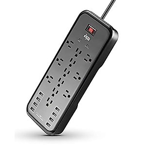 KMC 12-Outlet Surge Protector Power Strip with 8 USB Charging Ports (5V/10A), 4500J,6-Foot Cord