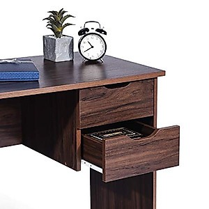 FurnitureR Computer Desk Home Office Desk with 2 Drawers, 35.4'' Study Writing Desk Saves Spaces for Small Rooms, Wood Laptop Table Easy Assembly, Brown