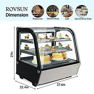ROVSUN 4.2 Cu.Ft. Commercial Display Refrigerator, Refrigerated Display Case Countertop Pastry Display Case w/LED Lighting Air-cooling Automatic Defrost Rear Sliding Door for Cafe Restaurant
