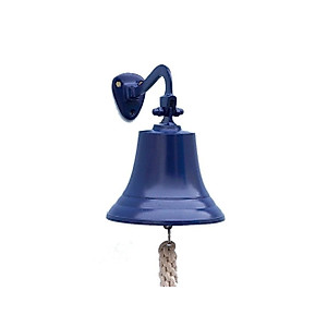 Hampton Nautical 3xglass-101 Solid Brass Hanging Ship's Bell 9"-Blue Powder Coated Nautical Home Decoration, 9 inch