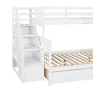 CITYLIGHT Twin Over Full L-Shaped Triple Bunk Bed for Kids, Wooden Corner Bunk Bed with 3 Storage Drawers Attached a Twin Loft Bed,Bunk Beds with Stairs and Ladder for Boys Girls Teens,Espresso