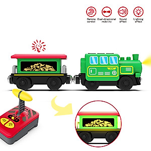 Wooden Train Accessories Battery Operated Locomotive Train, Remote Control Train for Track Set, Powerful Engine Train Vehicles Fit All Major Brands Track Railway System (Battery Not Included)
