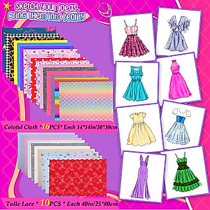 B Bascolor Girls Fashion Design Kids Sewing Craft Kit for Making 60 Pack Doll Cloth Accessories Dress Up, Art Crafts for Girl Ages 8-12+ Preteen Designer Creativity DIY Toy Christmas Birthday Gift