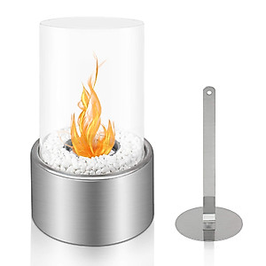 BRIAN & DANY Tabletop Fire Pit, Mini Portable Table Top Firepit Bowl, Ethanol Tabletop Fireplace for Indoor & Outdoor, Silver
